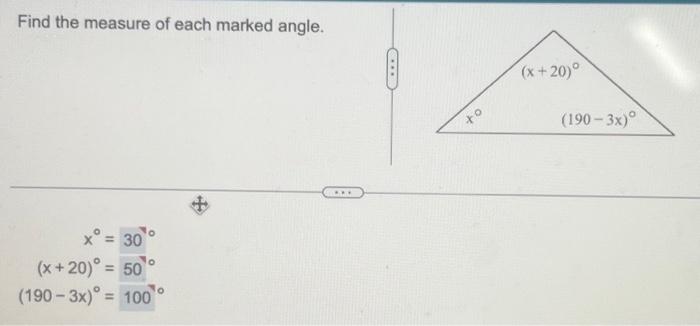 Solved Find the measure of each marked angle. x = 30 (x+20) | Chegg.com