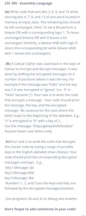 Solved CSC 305 - Assembly Language 3a) Write code that sets | Chegg.com