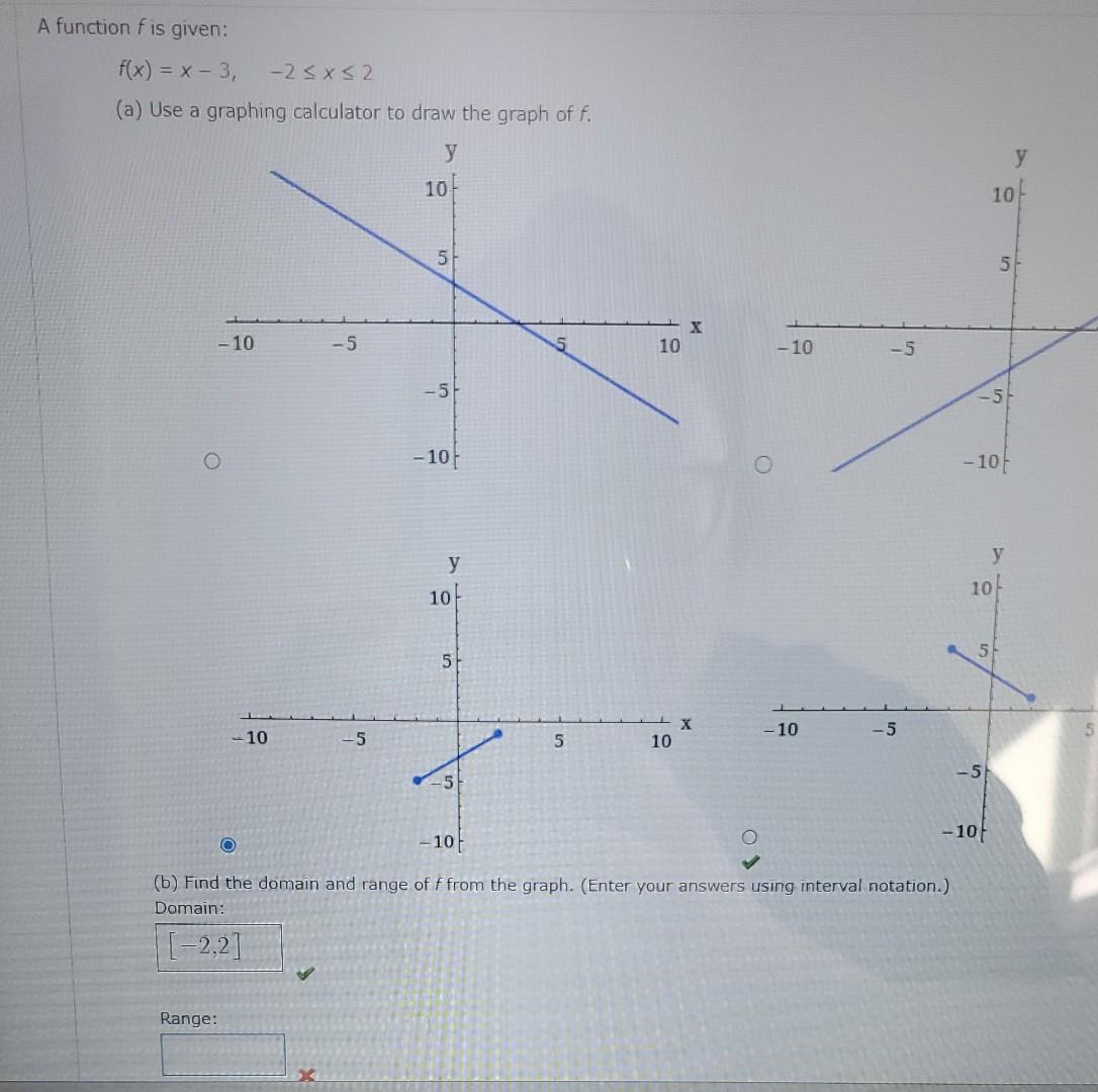 Solved A function f is given: f(x)=x−3,−2≤x≤2 (a) Use a | Chegg.com