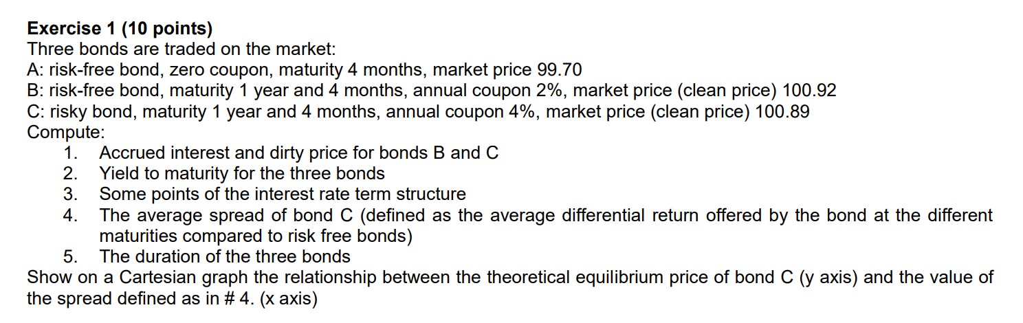 Solved Exercise 1 (10 ﻿points)Three bonds are traded on the | Chegg.com