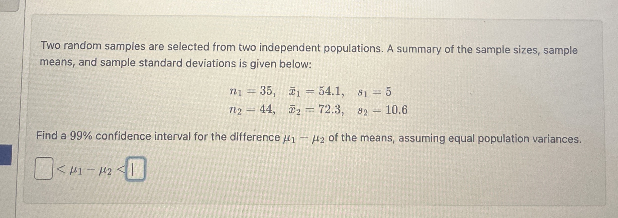 Solved Two random samples are selected from two independent | Chegg.com
