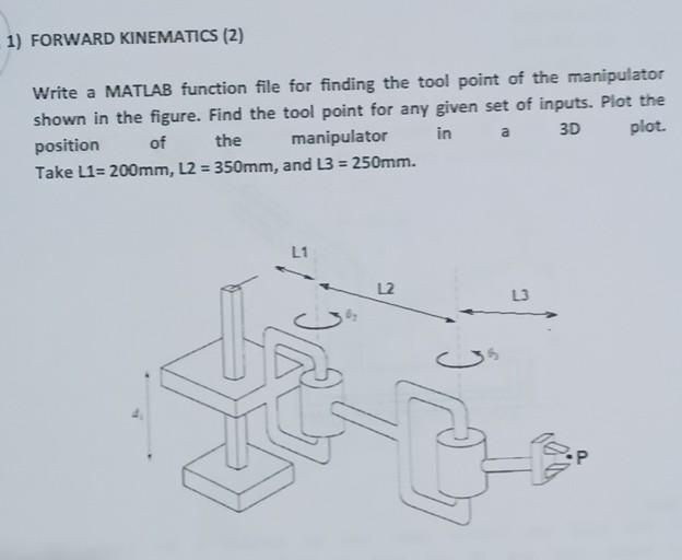 Solved 1) FORWARD KINEMATICS (2) Write a MATLAB function | Chegg.com