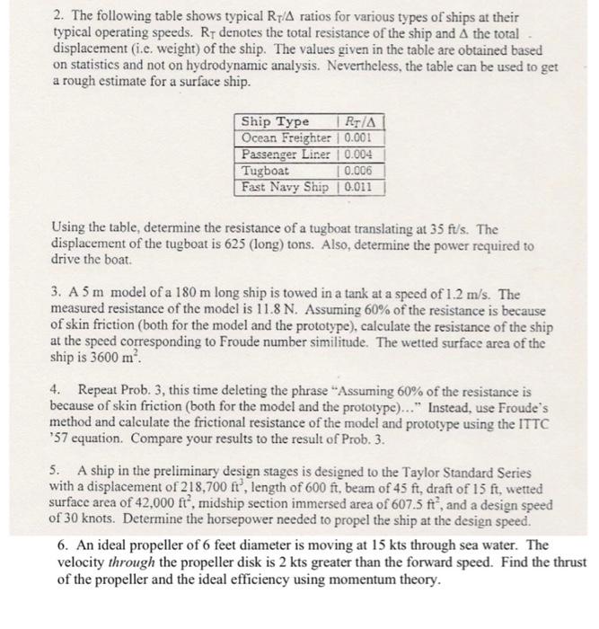 Solved 2. The following table shows typical RT/Δ ratios for | Chegg.com