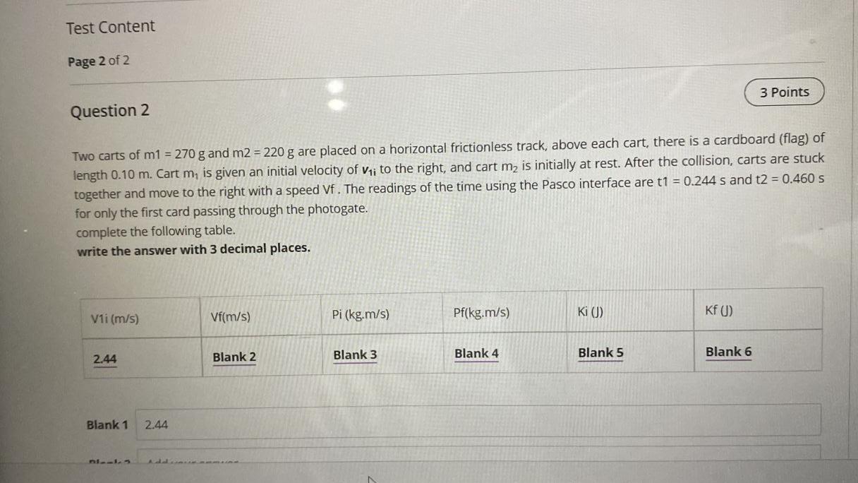 Solved Two carts of m1=270 g and m2=220 g are placed on a | Chegg.com