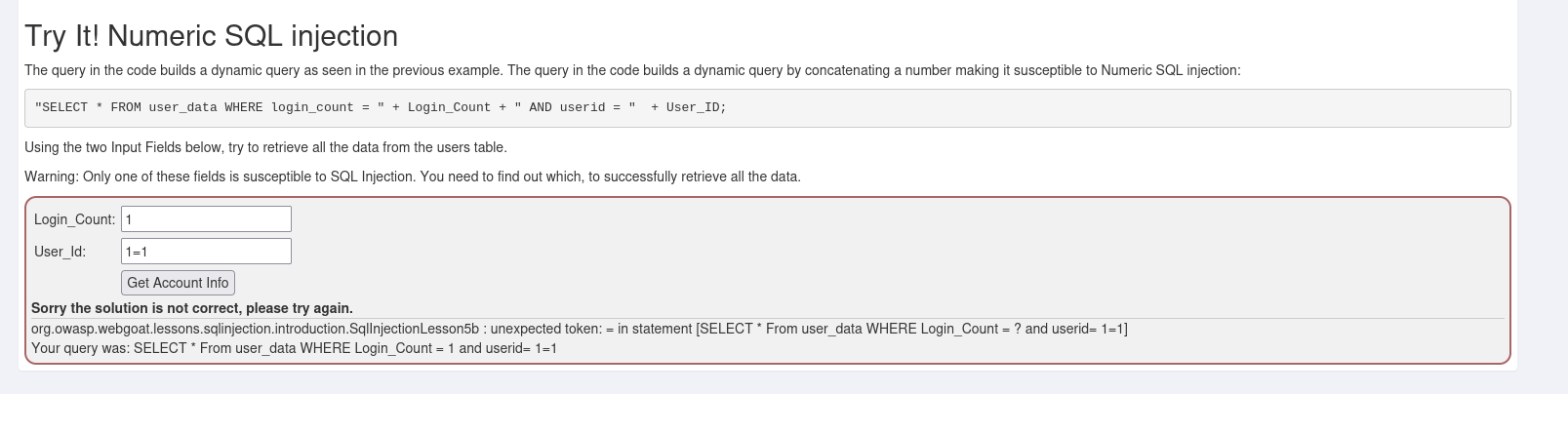 Solved "SELECT * ﻿FROM user_data WHERE login_count = " + | Chegg.com