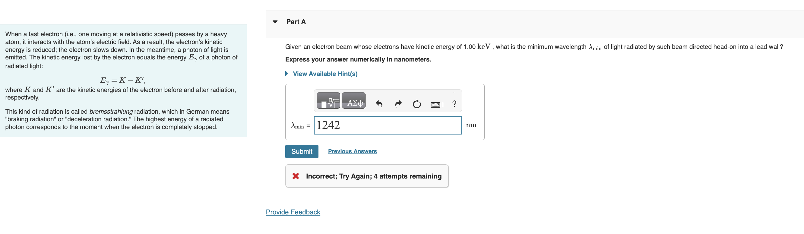 Solved Part AWhen a fast electron (i.e., ﻿one moving at a | Chegg.com