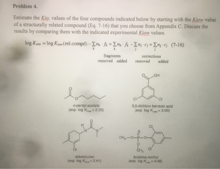 Problem 4. Estimate the Kio, values of the four | Chegg.com