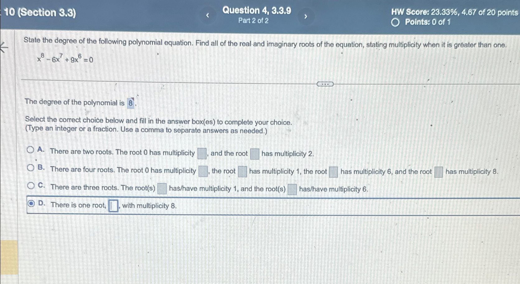 Solved 10 (Section 3.3)Question 4, 3.3.9HW Score: | Chegg.com