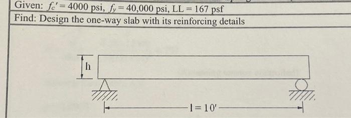 Solved Re-design the one way slab given using No. 3 Grade 60 | Chegg.com