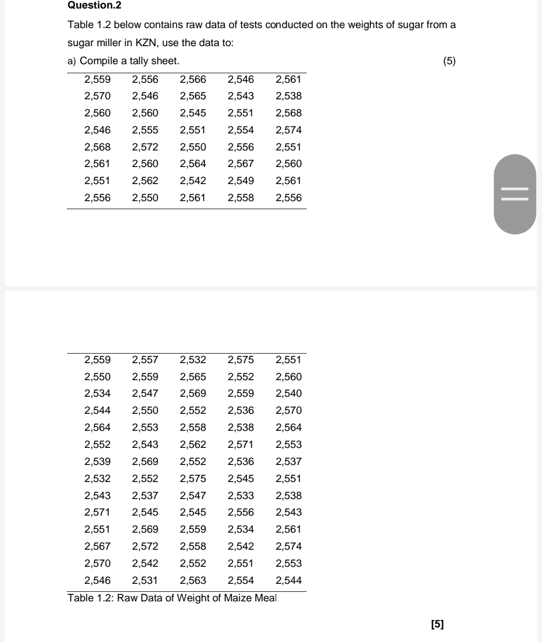 Solved Question. 2Table 1.2 ﻿below contains raw data of | Chegg.com