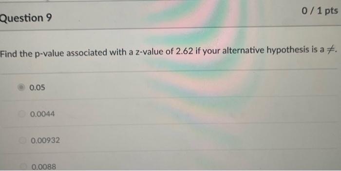 Solved Find the p-value associated with a z-value of 2.62 if | Chegg.com