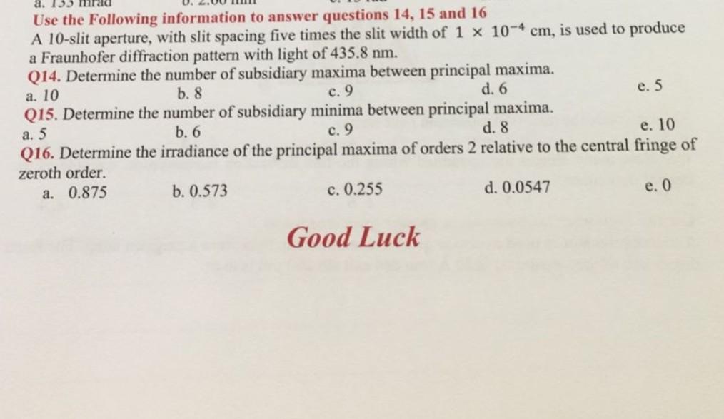 Solved a. c. 9 e. 5 Use the Following information to answer | Chegg.com