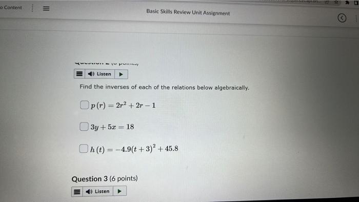 Solved Find the inverses of each of the relations below | Chegg.com