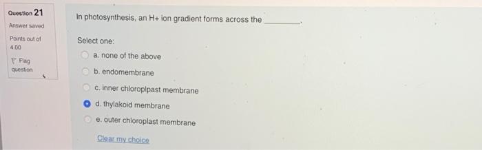 Solved In photosynthesis, an H+ ion gradient forms across | Chegg.com