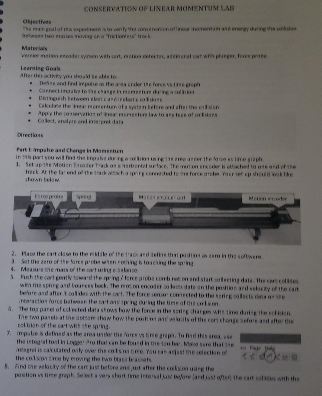 CONSERVATION OF LINEAR MOMENTUM LAB Objectives The | Chegg.com