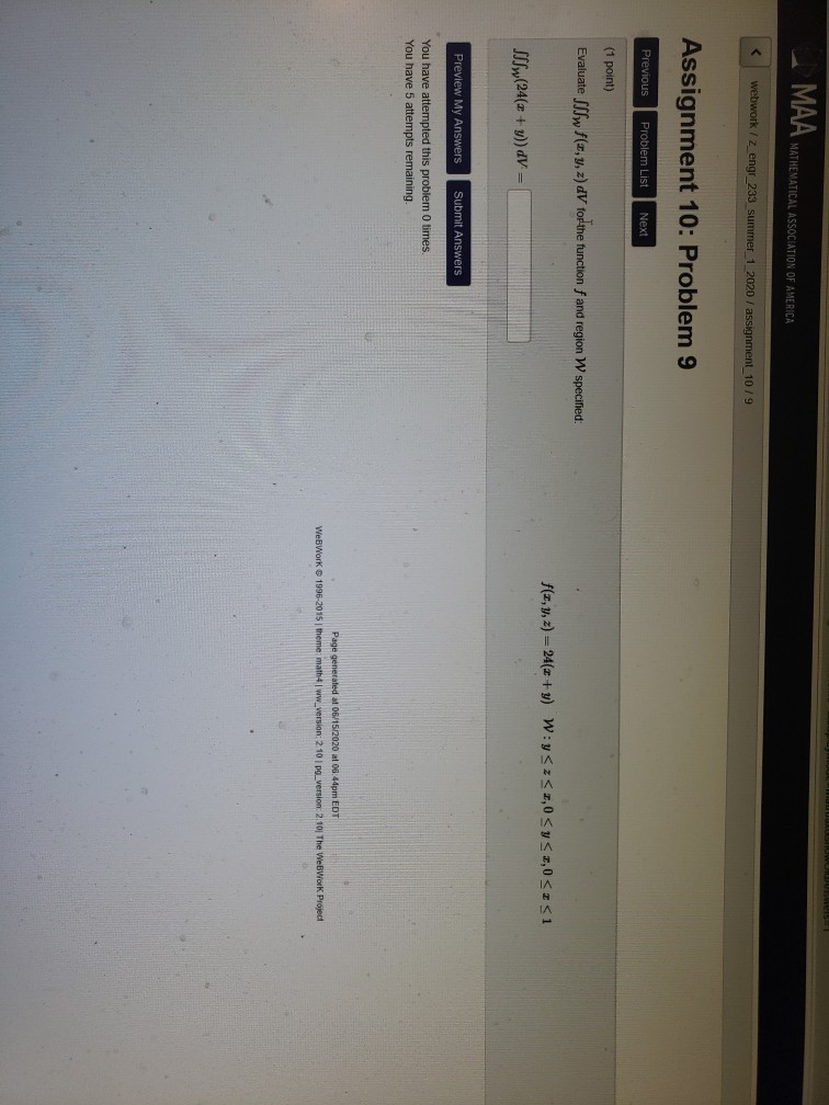 Solved MAA MATHEMATICAL ASSOCIATION OF AMERICA webwork / z | Chegg.com