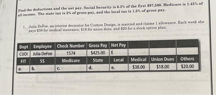 Solved Find the deductions and the net pay. Social Security | Chegg.com