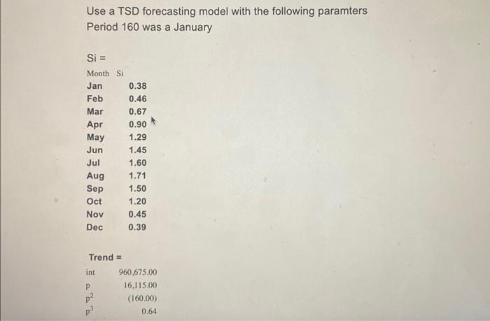 Use a TSD forecasting model with the following | Chegg.com