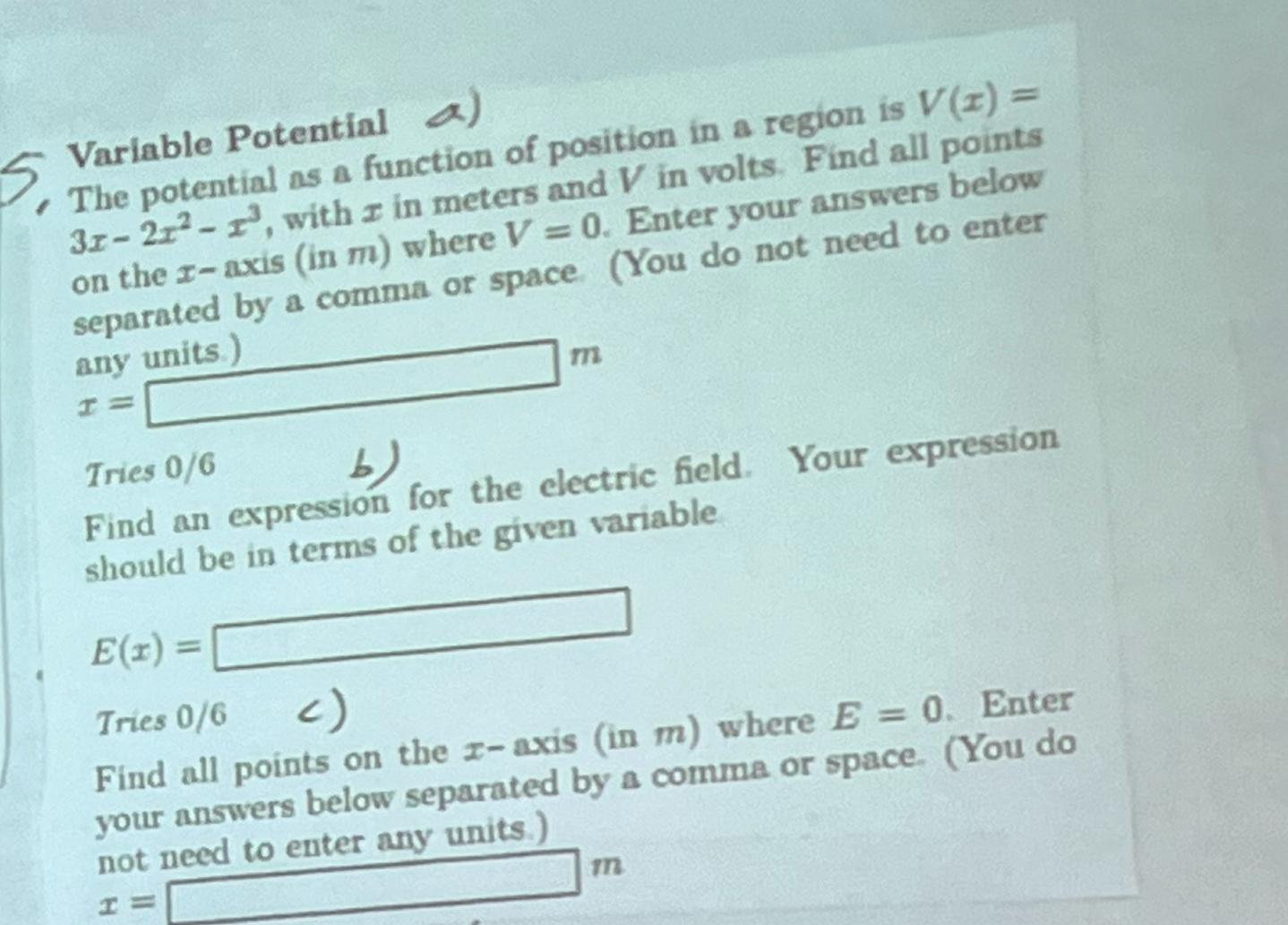 Solved Variable Potential a)The potential as a function of | Chegg.com