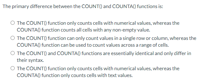 Solved The primary difference between the COUNT() ﻿and | Chegg.com