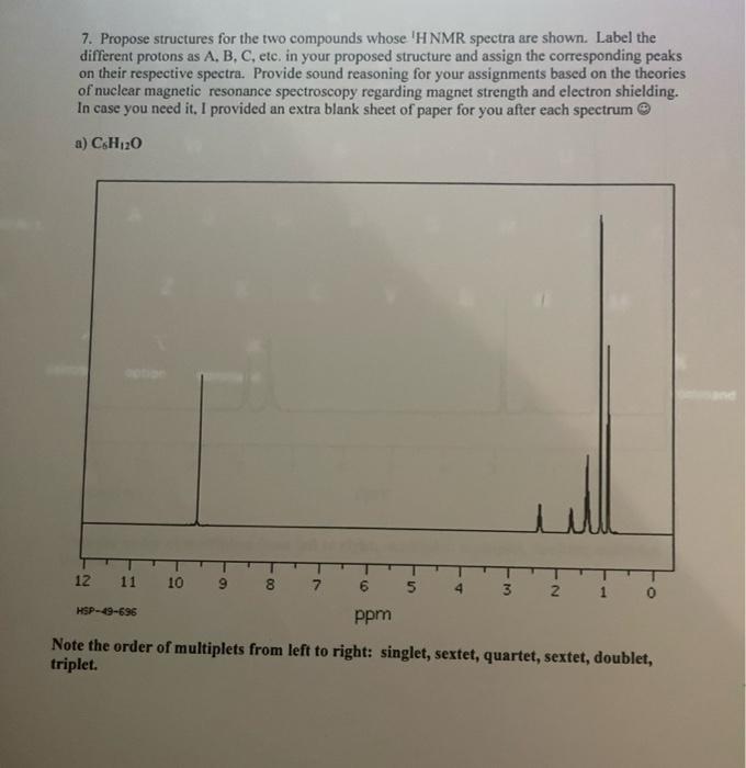 Solved 7. Propose structures for the two compounds whose 'H | Chegg.com