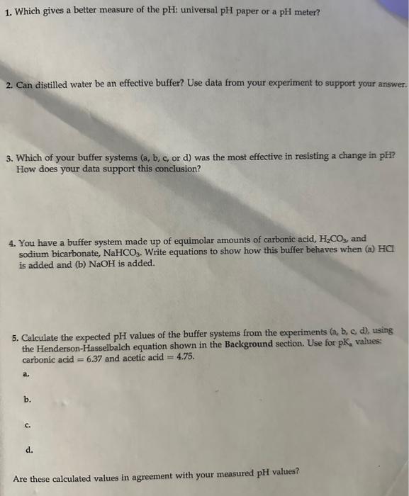 Solved Buffer system a 4. after addition of 0.5 mL0.1MHCl 5. | Chegg.com
