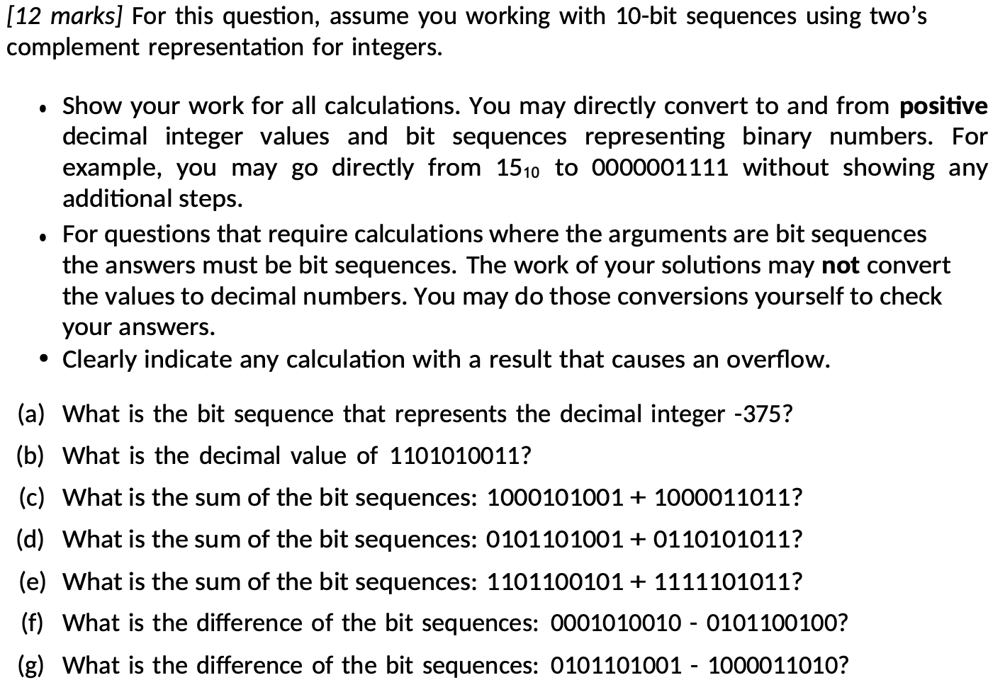 Solved [12 ﻿marks] ﻿For this question, assume you working | Chegg.com
