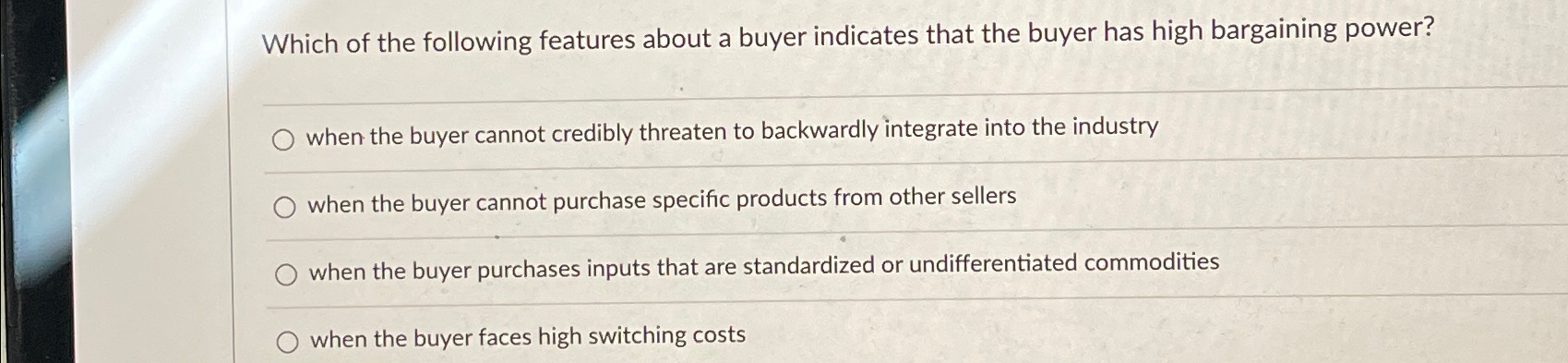 Solved Which of the following features about a buyer | Chegg.com