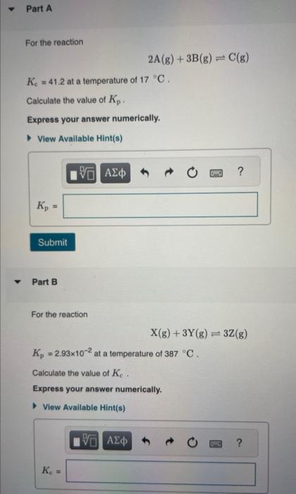Solved The equilibrium constant, Kc, is calculated using | Chegg.com