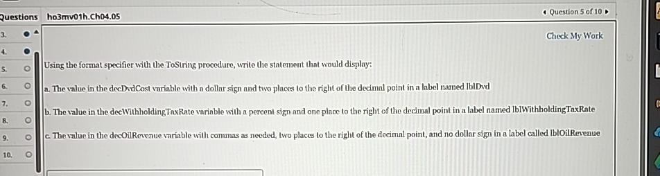 Solved Question 5 ﻿of 10Check My WorkUsing the format | Chegg.com