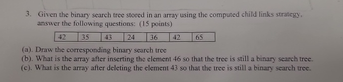 Solved Given the binary search tree stored in an array using | Chegg.com