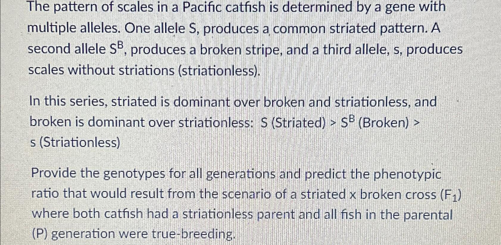 Solved The pattern of scales in a Pacific catfish is | Chegg.com