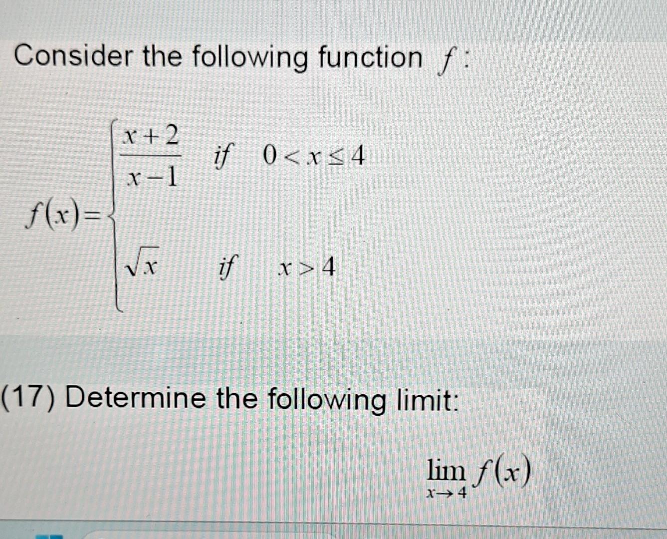 Solved Consider the following function f : f(x)={x−1x+2x if | Chegg.com