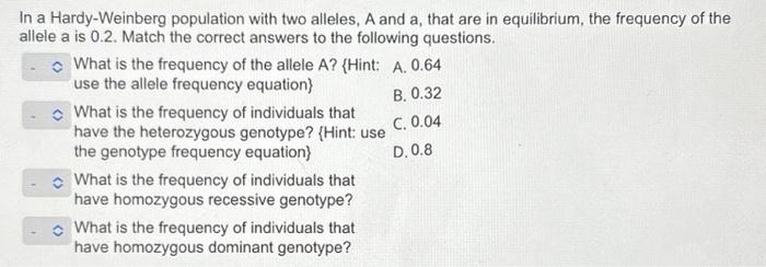 Solved In a Hardy-Weinberg population with two alleles, A | Chegg.com
