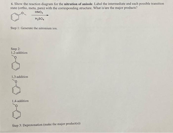 Solved 6. Show the reaction diagram for the nitration of | Chegg.com