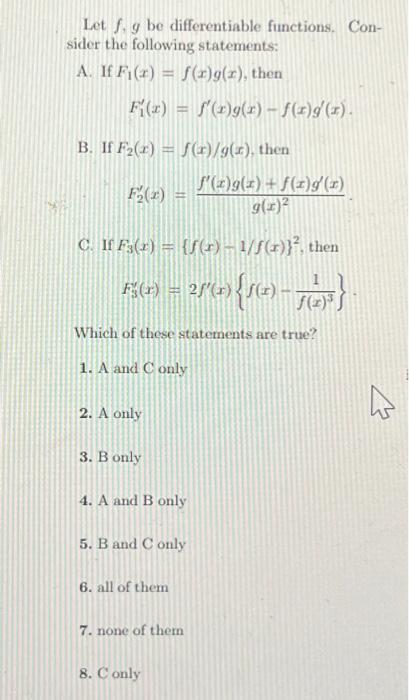 Solved Let f,g be differentiable functions. Consider the | Chegg.com
