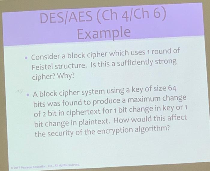Solved DES/AES (Ch 4/Ch 6) Example • Consider a block cipher | Chegg.com
