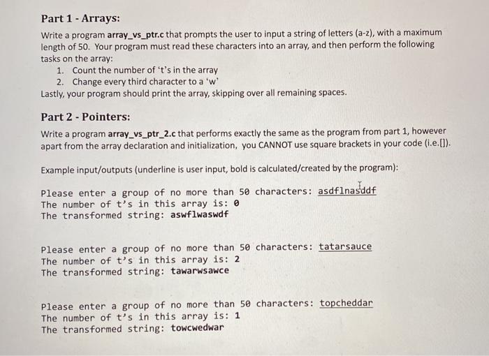Solved Part 1 - Arrays: Write a program array_vs_ptr.c that | Chegg.com