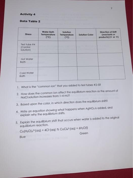 Solved 2 Activity 4 Data Table 2 Stress Water Bath | Chegg.com