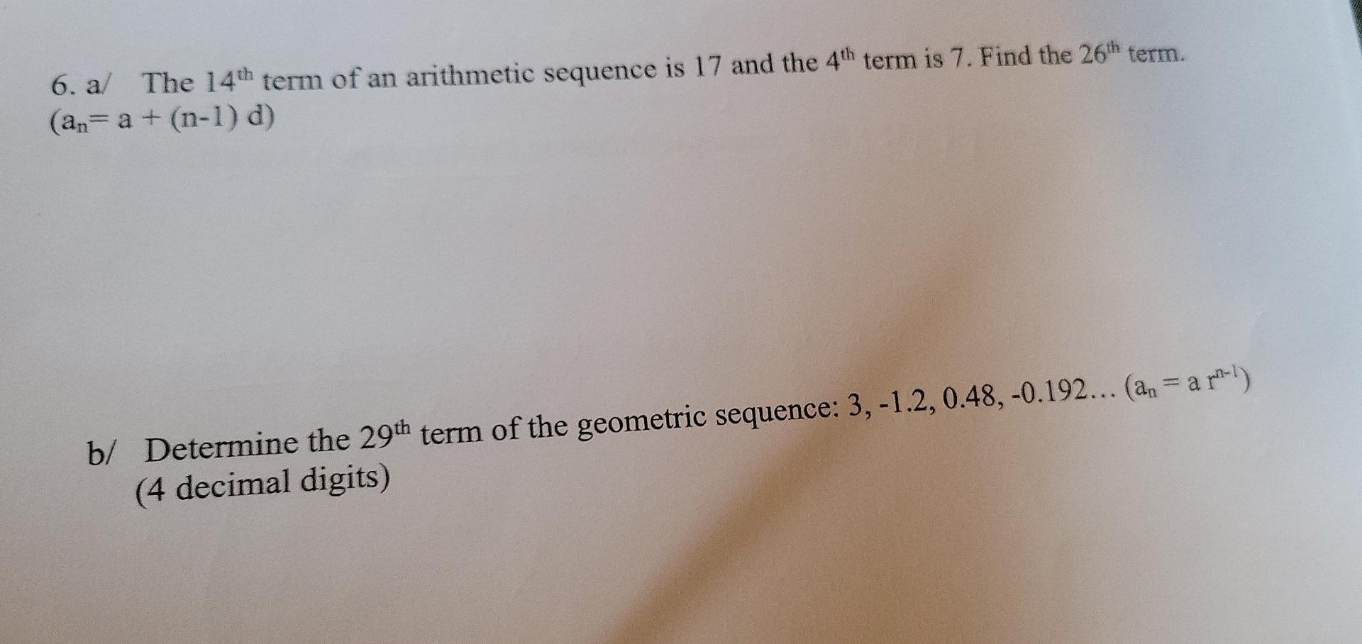 Solved 6. a/ The 14th term of an arithmetic sequence is 17 | Chegg.com