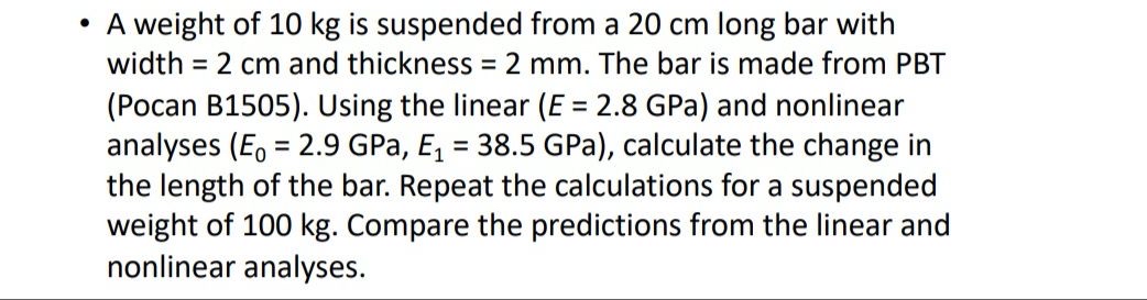 Solved A weight of 10kg ﻿is suspended from a 20cm ﻿long bar | Chegg.com