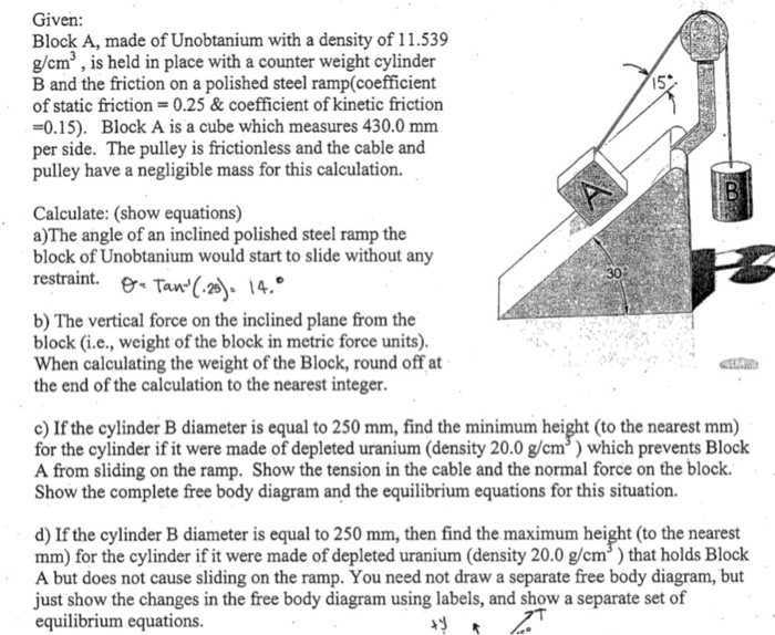 Solved Given: Block A, made of Unobtanium with a density of | Chegg.com