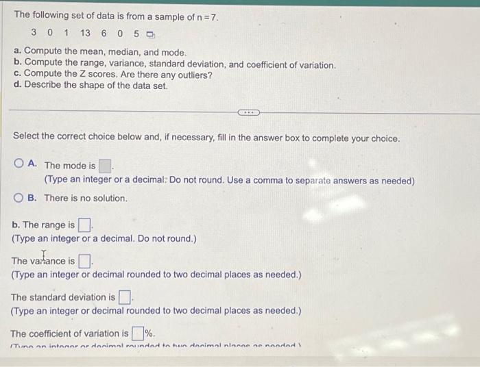 Solved The following set of data is from a sample of n = 7. | Chegg.com
