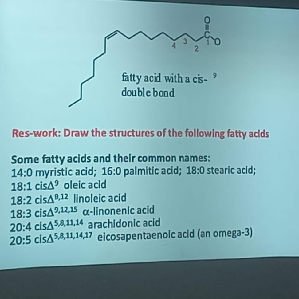 Solved Res-work: Draw the structures of the following fatty | Chegg.com