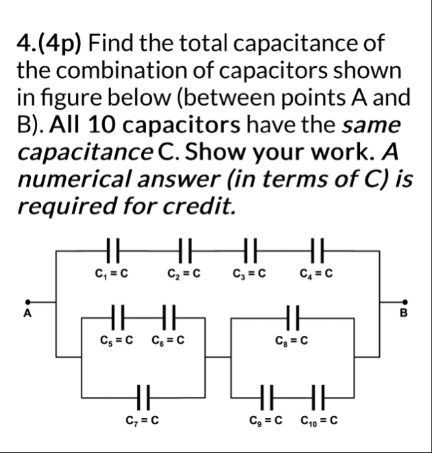 Solved 4.(4p) ﻿Find the total capacitance of the combination | Chegg.com