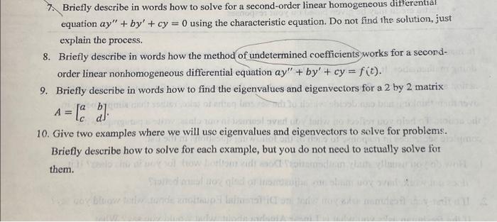 Solved 7. Briefly describe in words how to solve for a | Chegg.com