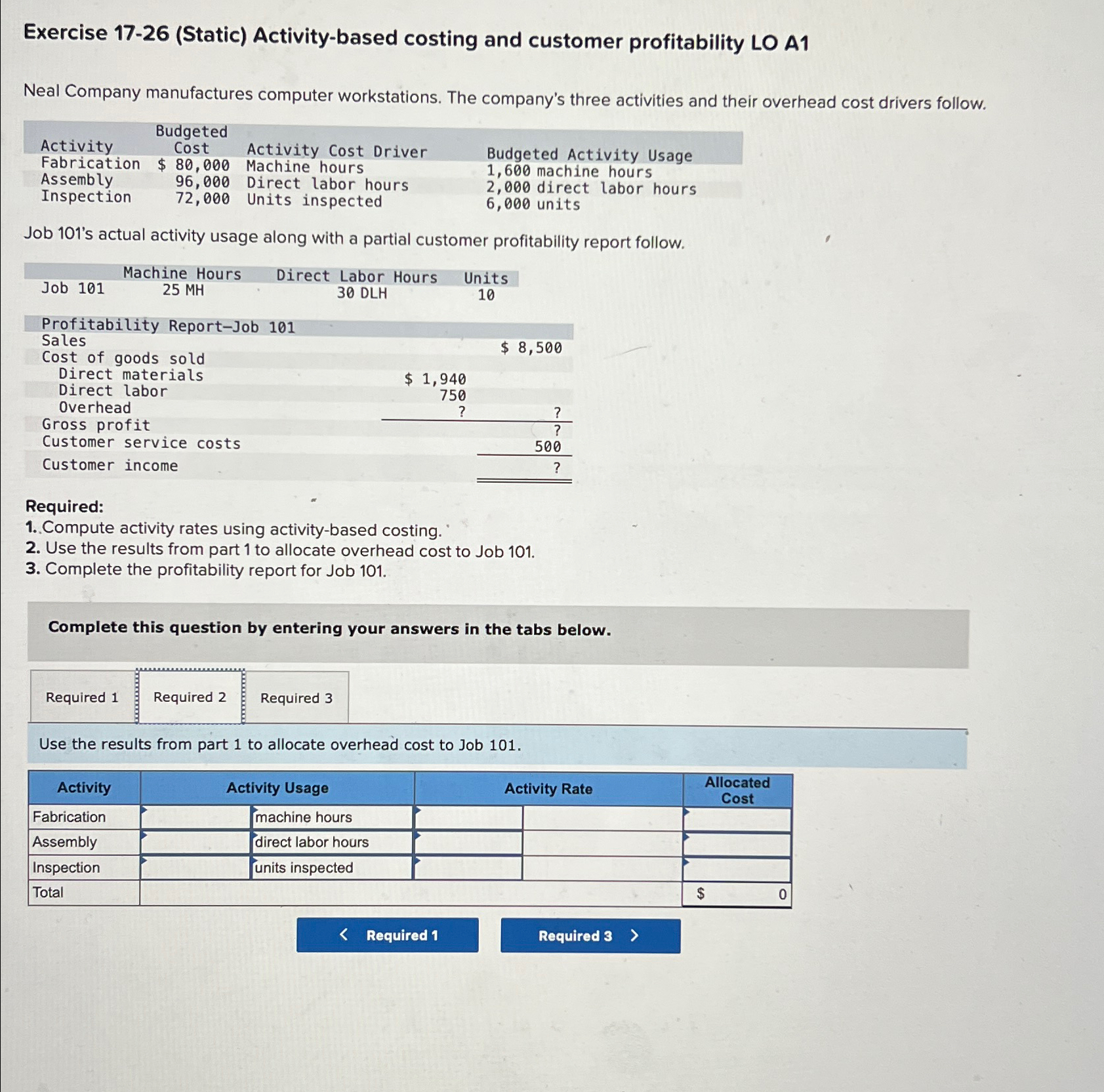 Solved Exercise 17-26 (Static) ﻿Activity-based costing and | Chegg.com