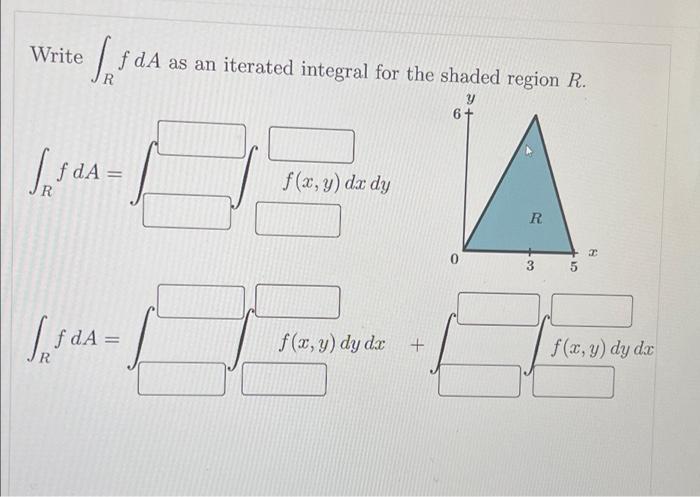 Solved Write fdA as an iterated integral for the shaded | Chegg.com