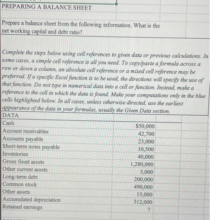 Solved PREPARING A BALANCE SHEET Prepare a balance sheet | Chegg.com