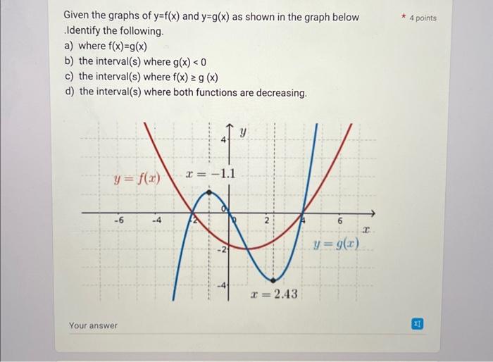 Solved Given the graphs of y=f(x) and y=g(x) as shown in the | Chegg.com